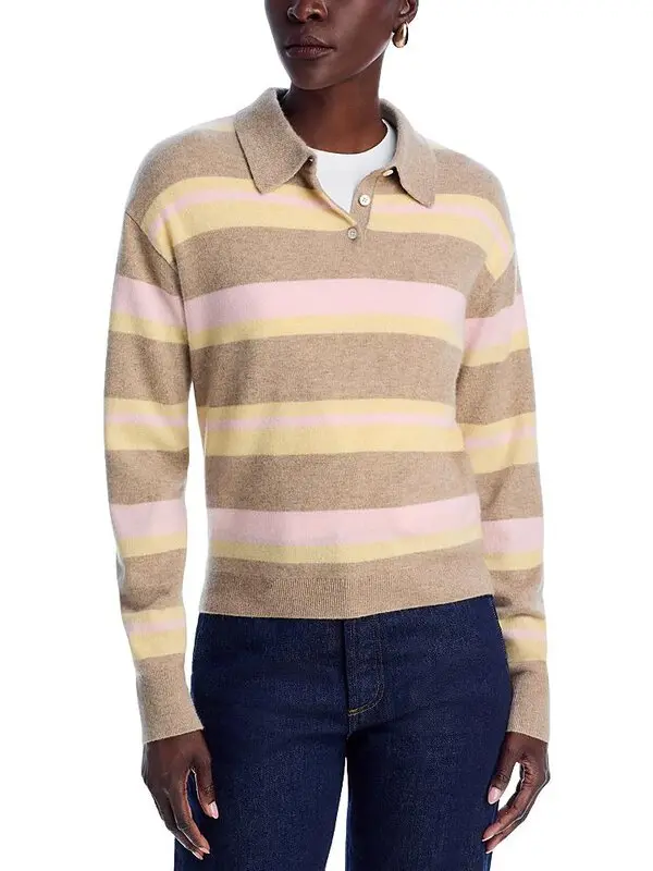 Guest In Residence Cashmere Collegiate Striped Polo - Taupe Combo