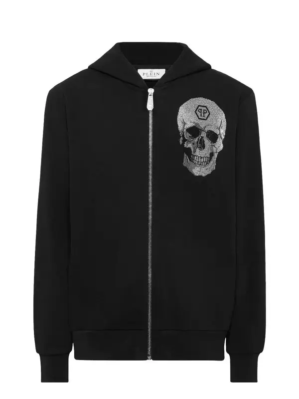 Philipp Plein Rhinestoned-skull Zip Hoodie - Black