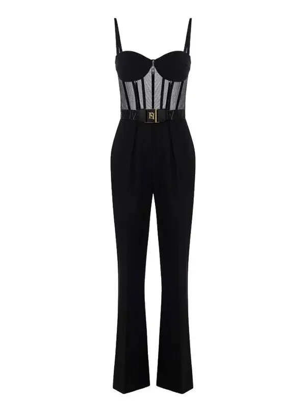 Elisabetta Franchi Light Crepe And Tulle Jumpsuit - Black