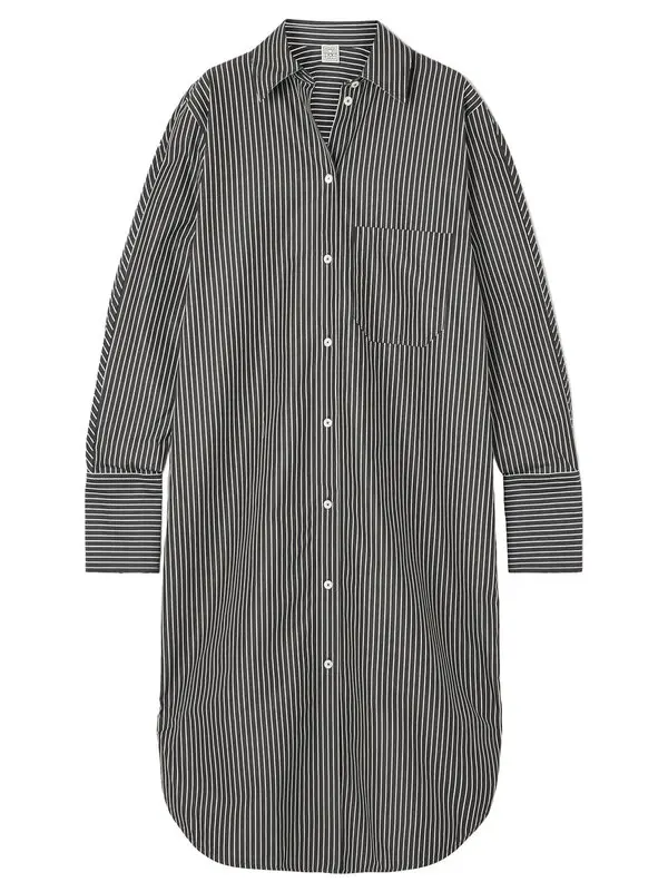 TOTÊME Striped Organic Cotton-poplin Midi Shirt Dress - Black