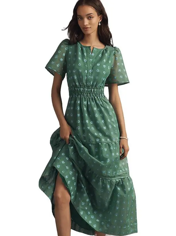 THE SOMERSET COLLECTION BY ANTHROPOLOGIE The Somerset Jacquard Maxi Dress - Elm Green