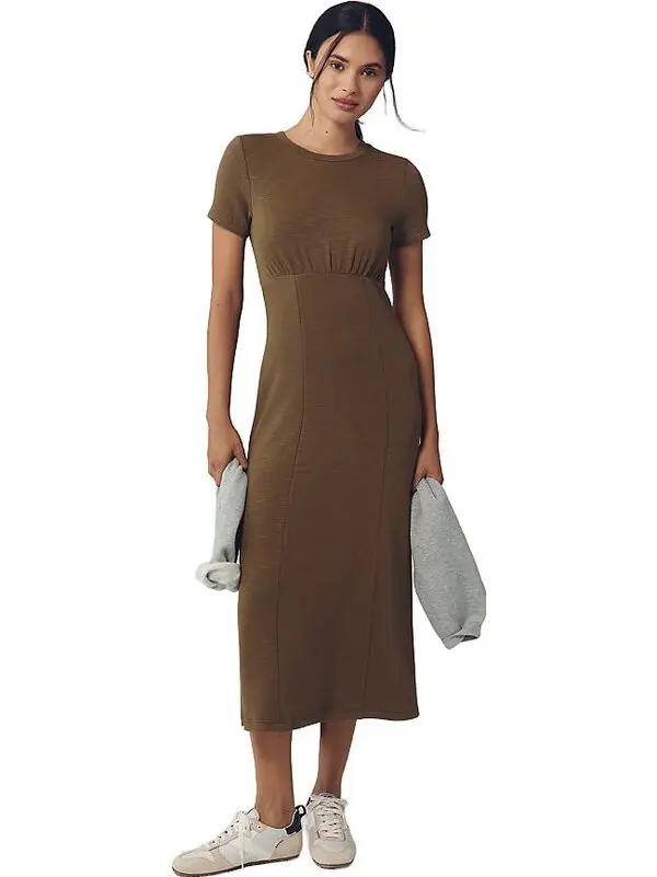 DAILY PRACTICE BY ANTHROPOLOGIE Daily Practice Short-sleeve Midi Shirt Dress - Olive Drab
