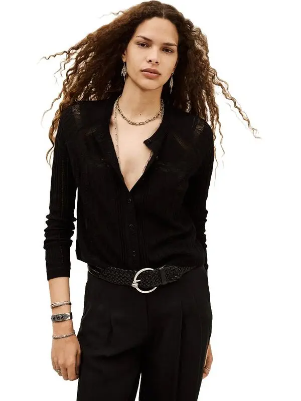 Ba&sh Puria Round Neck Cardigan - Black