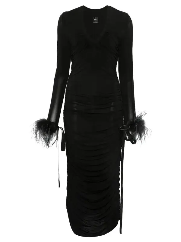 Pinko Feather-trim Midi Dress - Black