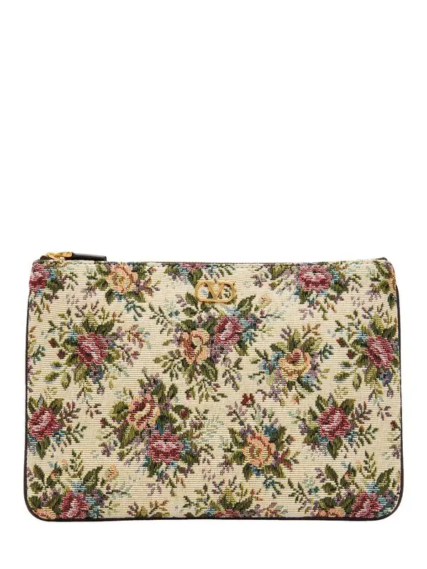 Valentino Garavani Floral-jacquard Woven Pouch - Cream