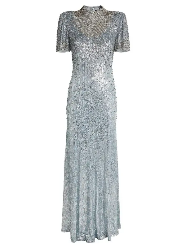 Jenny Packham Embellished Jourdain Gown - Silver