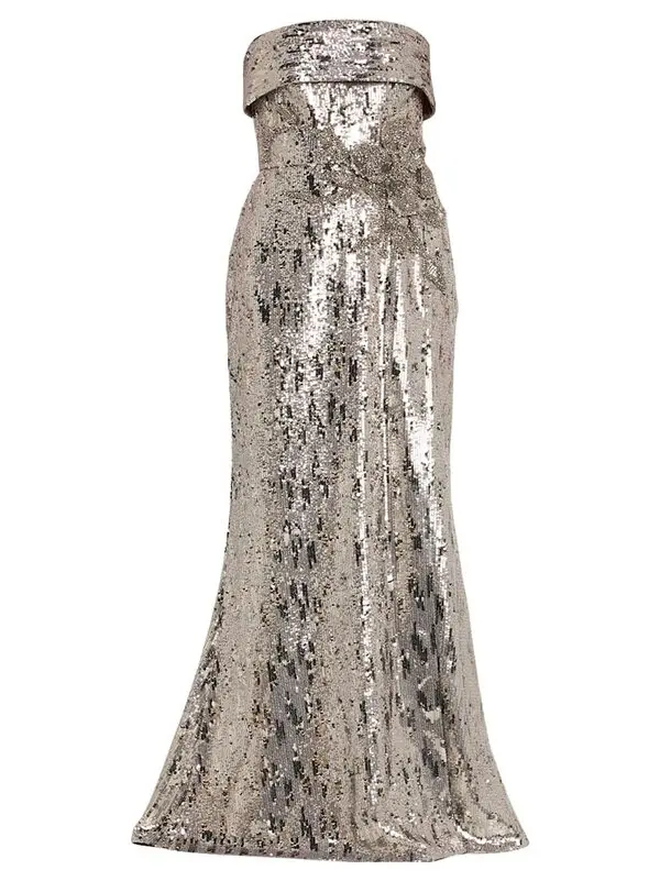 Elie Saab Sequined Strapless Trumpet Gown - Silver