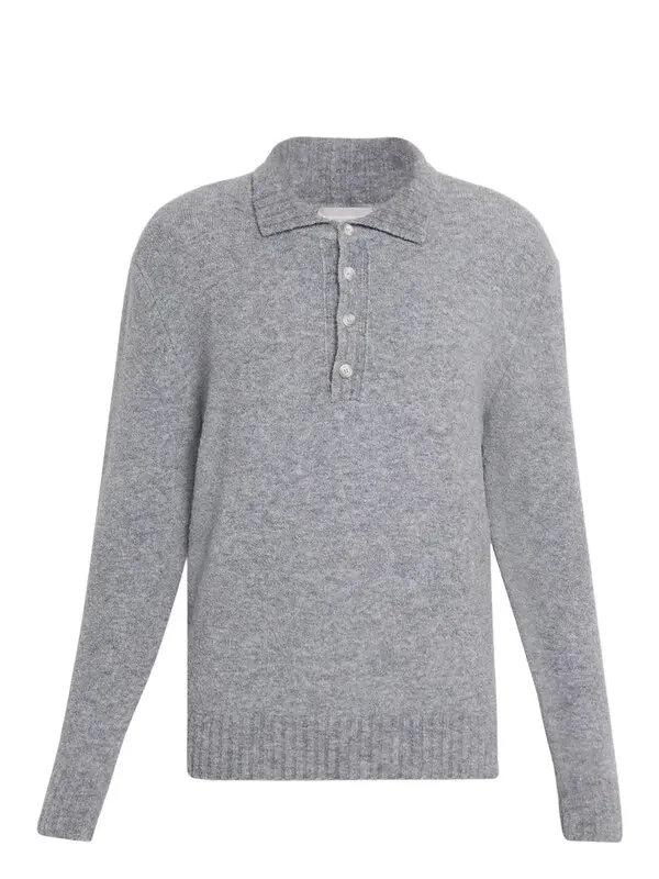 Neiman Marcus Bouclé Knit Polo Sweater - Grey