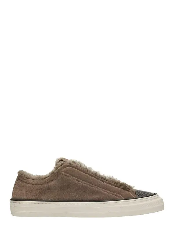 Brunello Cucinelli Monili Detail Shearling-lined Slip-on Sneakers - Dark Grey