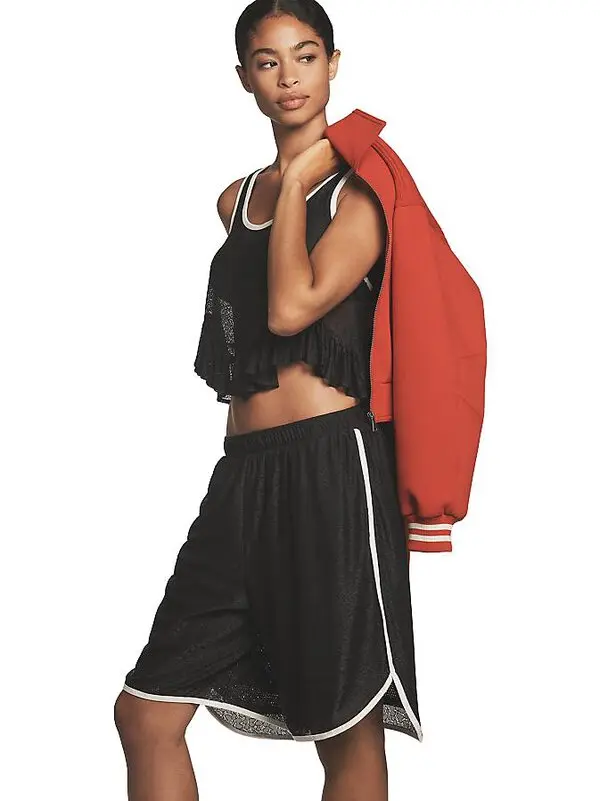 DAILY PRACTICE BY ANTHROPOLOGIE Daily Practice Lace Track Shorts - Black Onyx & Chalk White