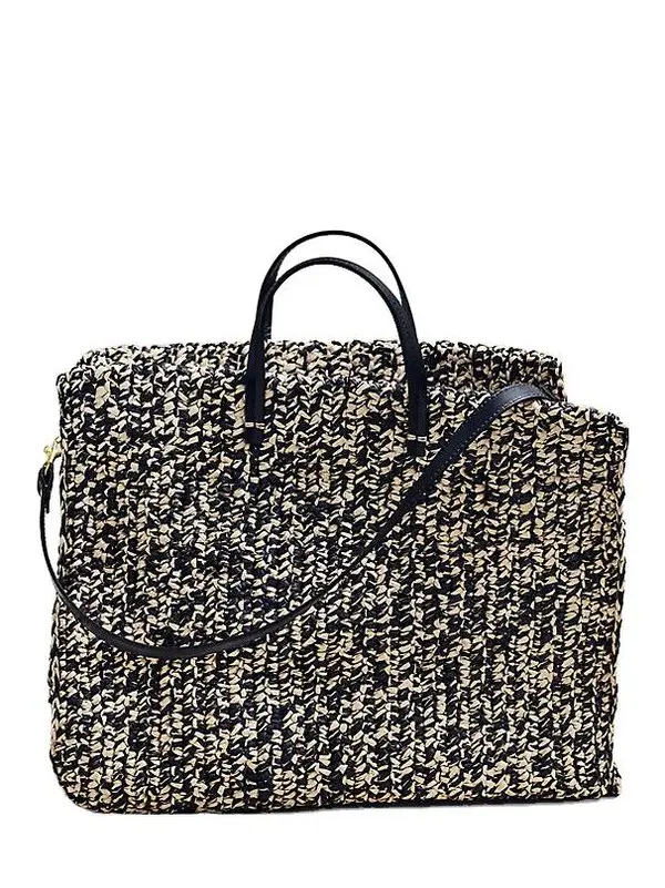 Clare V. Summer Simple Raffia Tote - Black & White Pattern