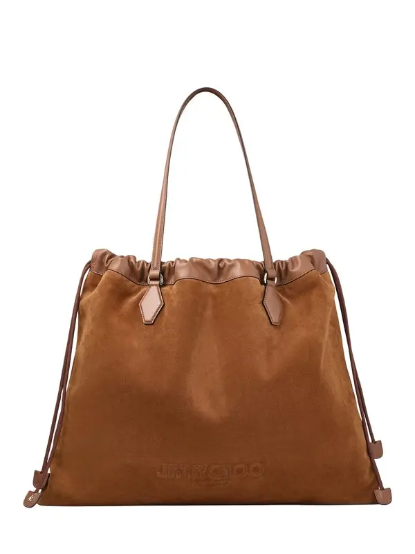 JIMMY CHOO Large Suede Drawstring Tote Bag - Beige