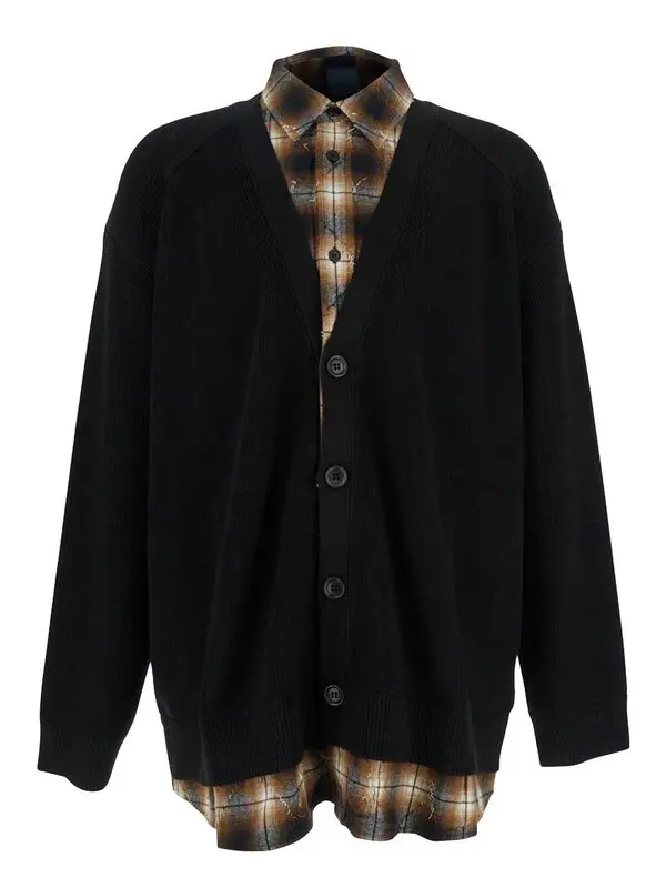 JUUN.J Sweater With Layered Design And Classic Collar - Black