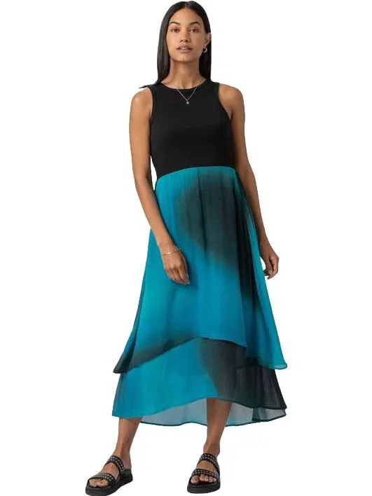 SAINT + SOFIA Etta Layered Midi Dress - Blue Coral