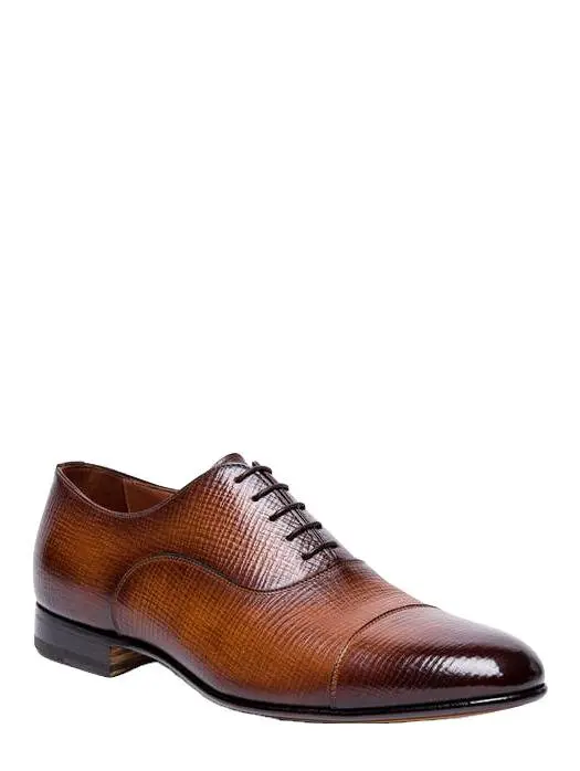 Santoni Darian Textured Cap Toe Oxford - Brown
