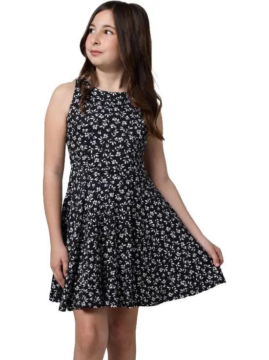 UN DEUX TROIS Printed Textured Racerback Dress - Black