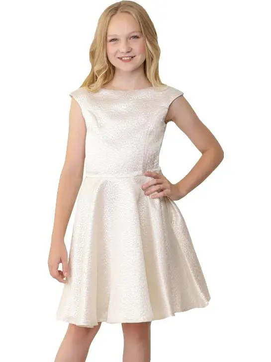 UN DEUX TROIS Cap Sleeve Boatneck Fit And Flare Dress - Ivory
