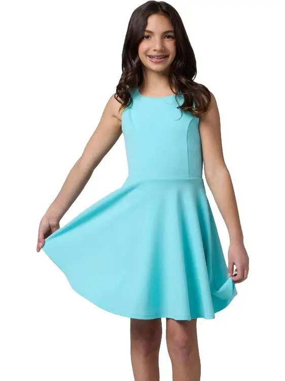 UN DEUX TROIS Textured Stretch Racerback Fit-and-flare Dress - Aqua