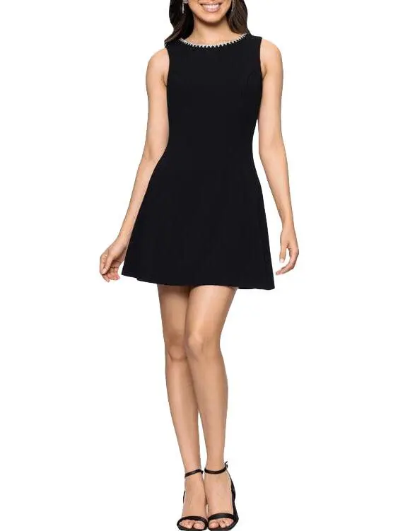 BLONDIE NITES Rhinestone Heart Minidress - Black