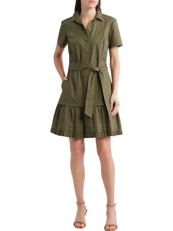 Eliza J Short Sleeve Cotton Shirtdress - Olive