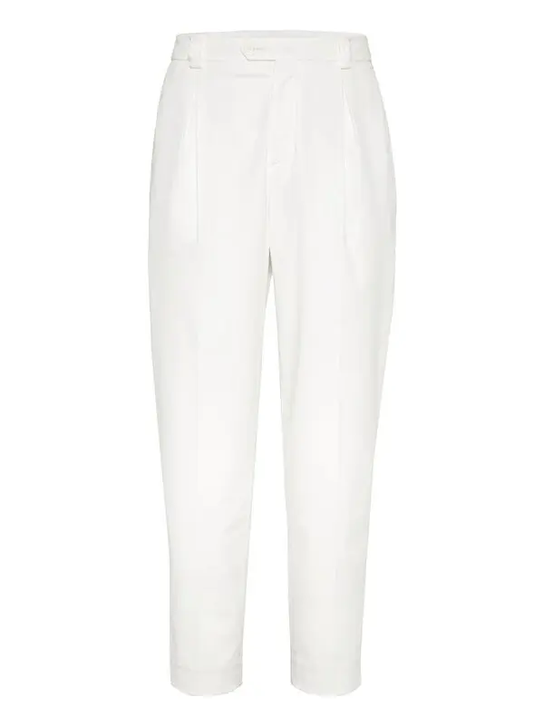 Brunello Cucinelli Comfort Gabardine Pleated Trousers - Snow