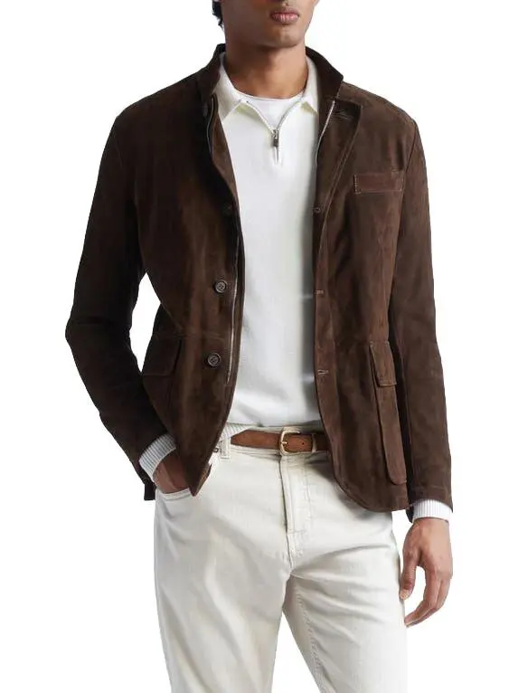 Eleventy Suede Mandarin Collar Jacket - 25 Cocoa