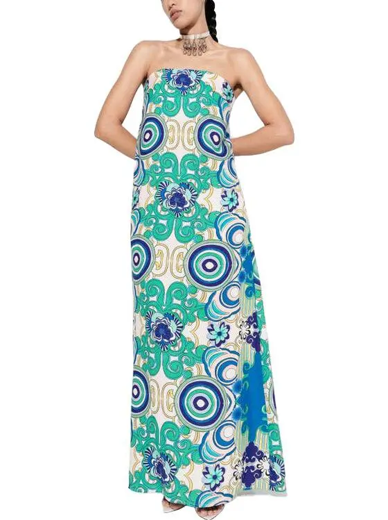 DE LORETA Aloe Column Maxi Dress - Lunada Print