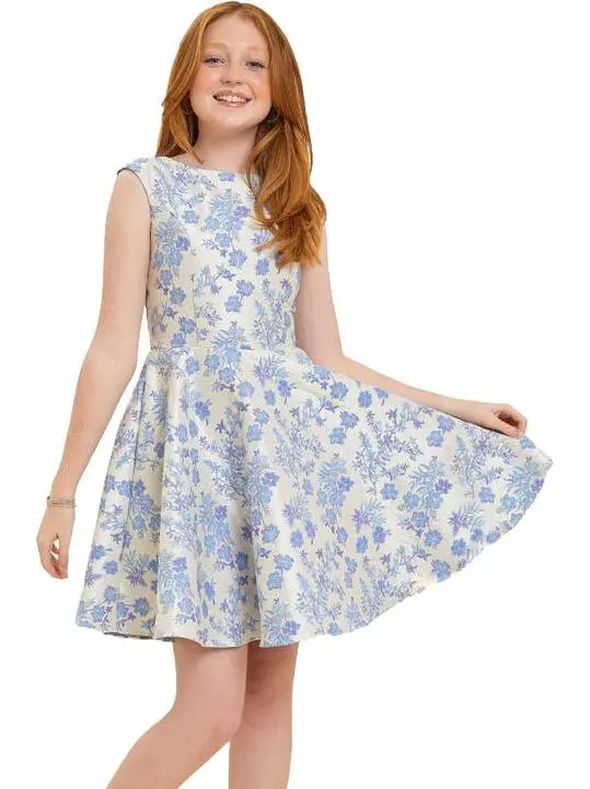 UN DEUX TROIS Cap Sleeve Fit-and-flare Dress - Periwinkle