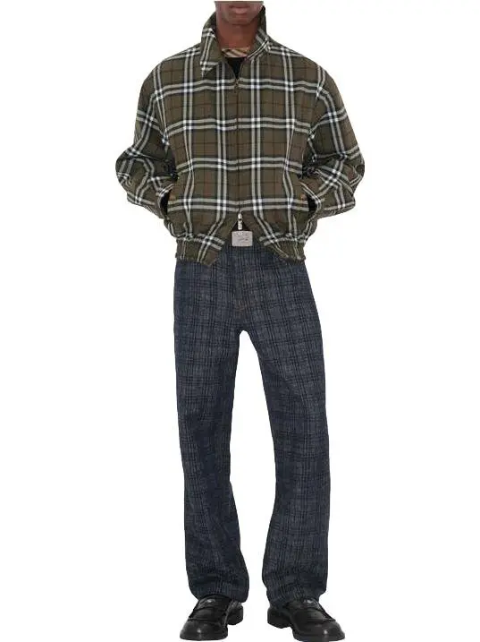 Burberry Check Bonded Wool Harrington Jacket - Shrub Green/yew Green