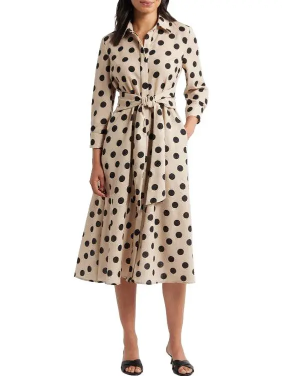 Julia Jordan Long Sleeve Button-up Shirt Dress - Tan/black
