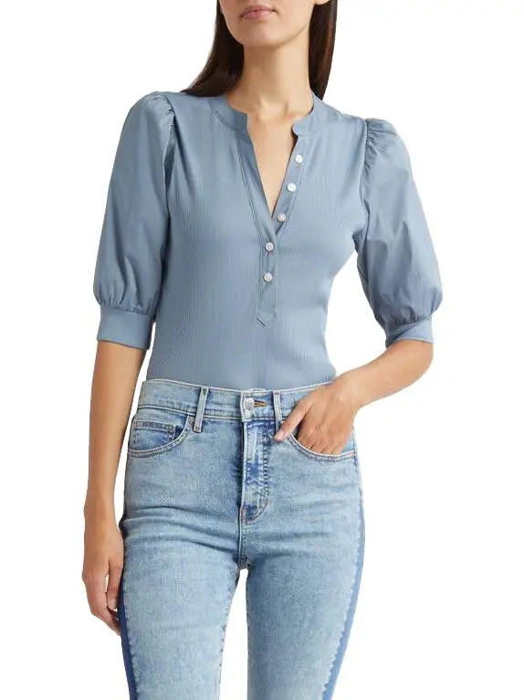 Veronica Beard Coralee Puff Sleeve Henley Top - Lake Mist