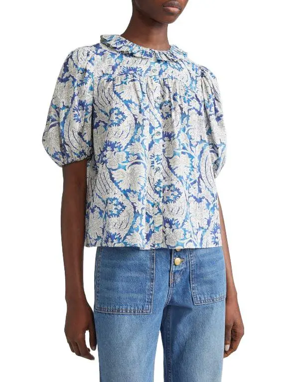 Ulla Johnson Amari Floral Button-up Shirt - Ciel