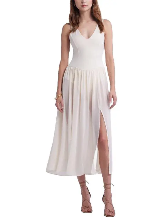 OPEN EDIT Mixed Media Side Slit Tank Dress - Ivory Dove