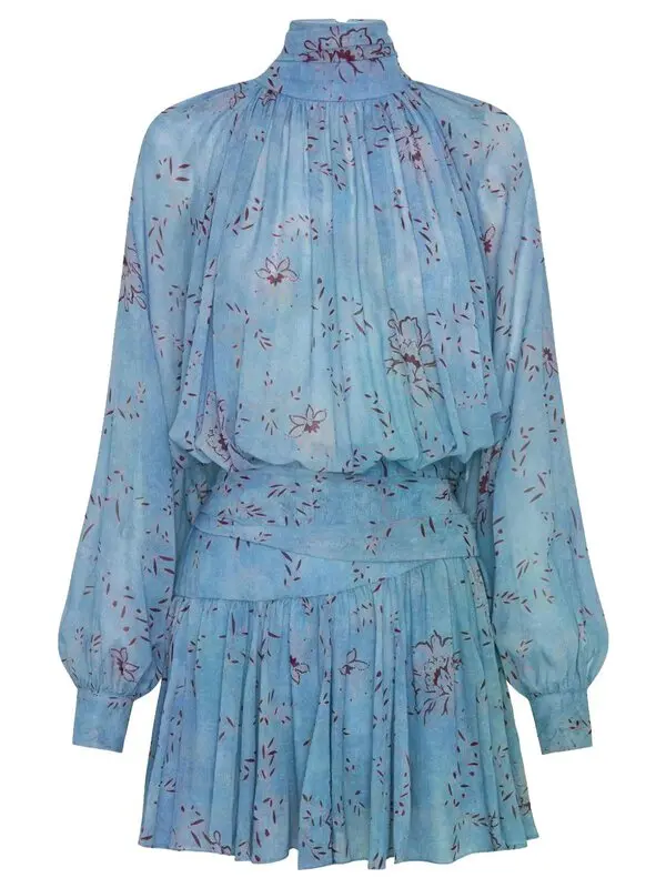 NICHOLAS Floral-print High-neck Mini Dress - Blue