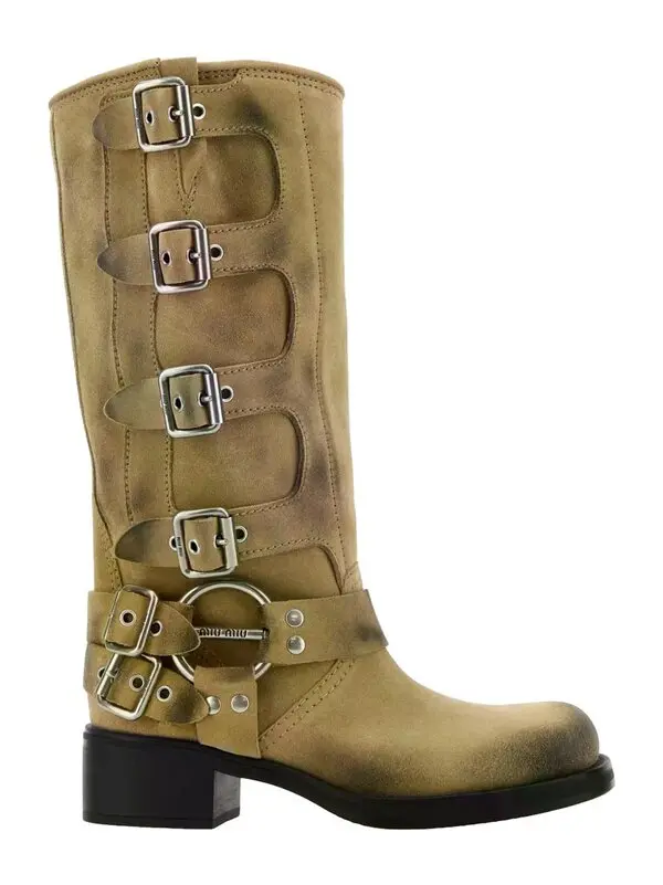 Miu Miu 45mm Suede Boots - Neutrals