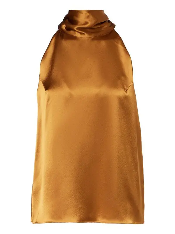 Galvan Sienna Halterneck Satin Top - Brown