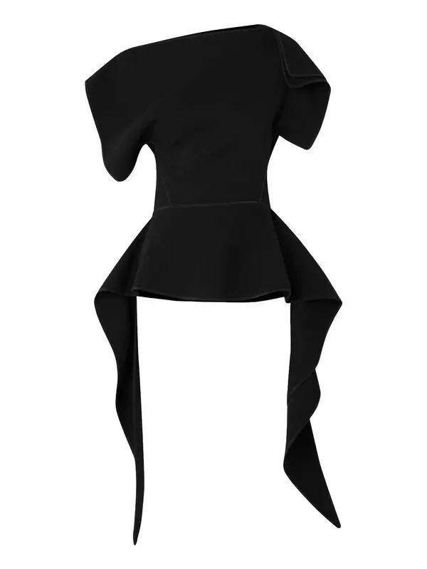 Maticevski Resolute Asymmetric Ruffled Crepe Peplum Top - Black