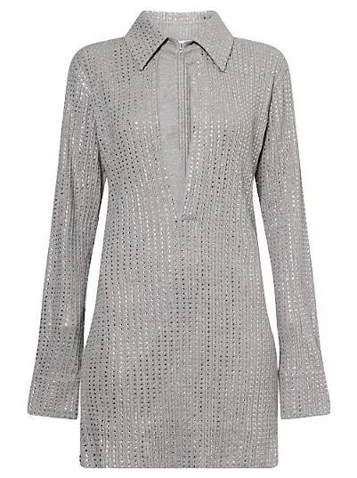 Attico Crystal-embellished Mini Jumper Dress - Melange Grey