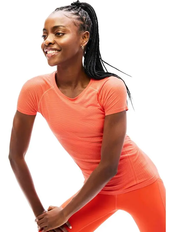 Athleta Momentum Seamless Tee - Orange Haze Mini Stripe