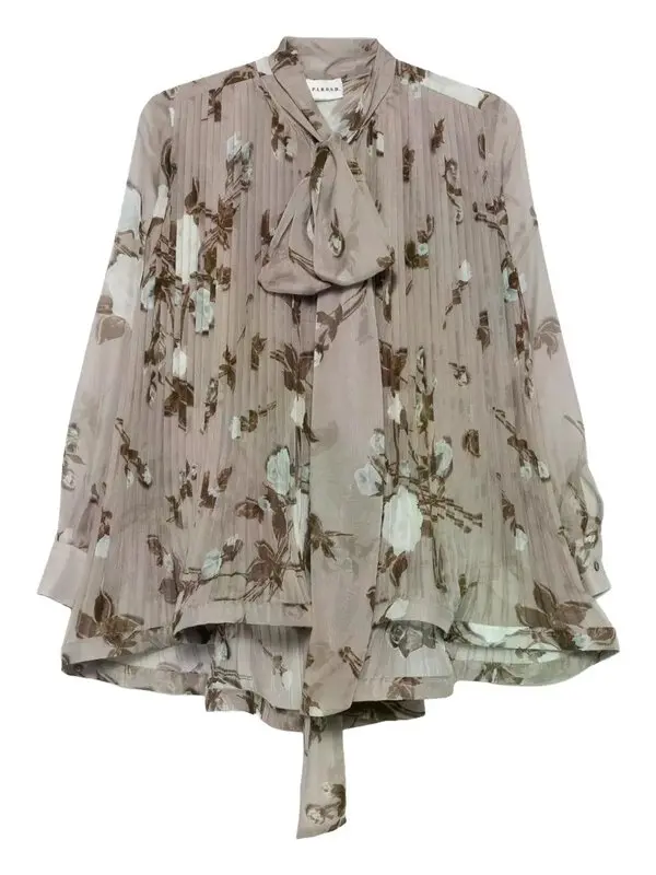 P.a.r.o.s.h Floral-print Pleated Blouse - Grey