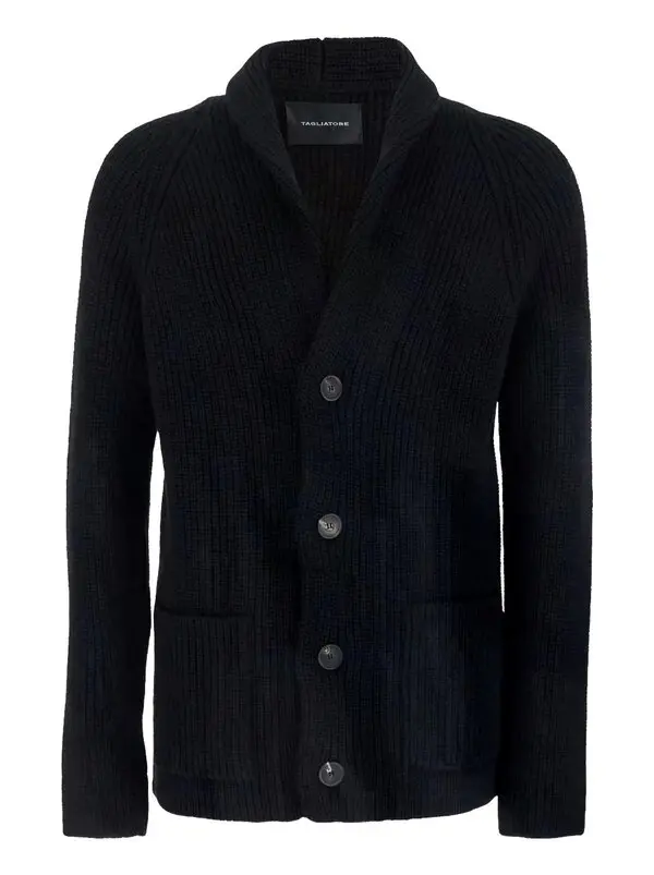Tagliatore Ribbed Shawl-collar Cardigan - Black