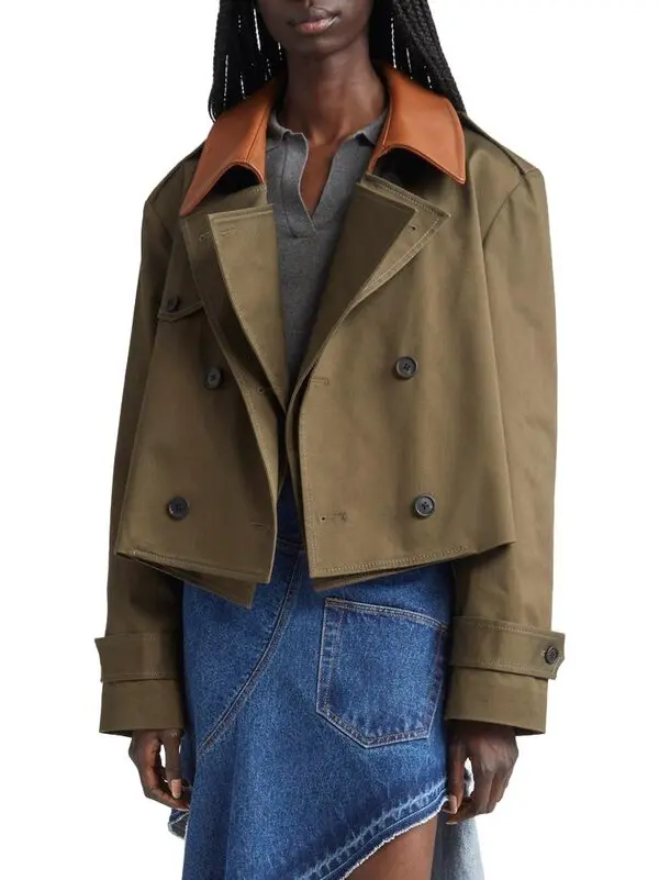 Monse Double Front Crop Trench Coat - Olive
