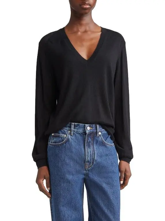 Loulou De Saison Julio Thin Cashmere V-neck Sweater - Black