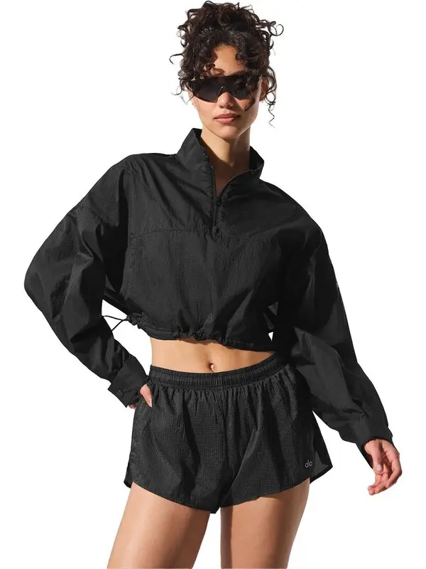 Alo Yoga Aerial 1/4 Zip Cropped Pullover Top - Black
