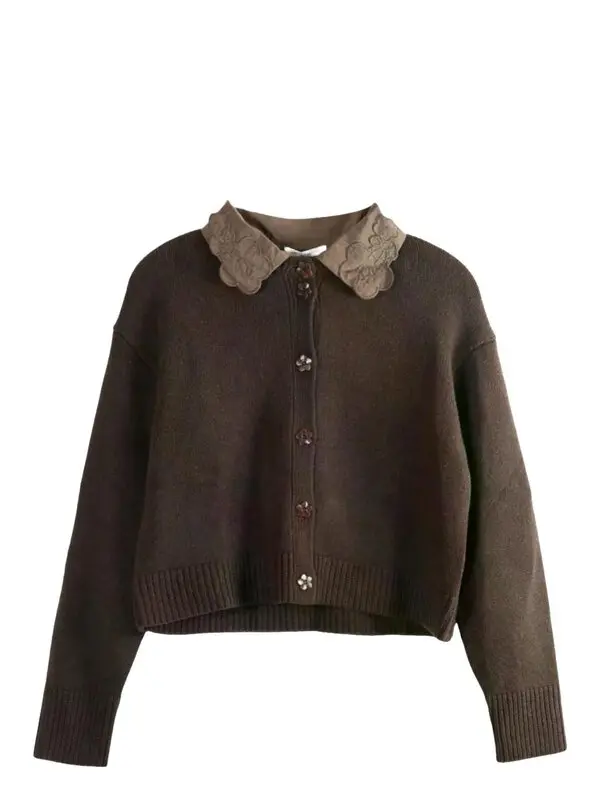 Cecilie Bahnsen Embroidered-collar Cardigan - Brown