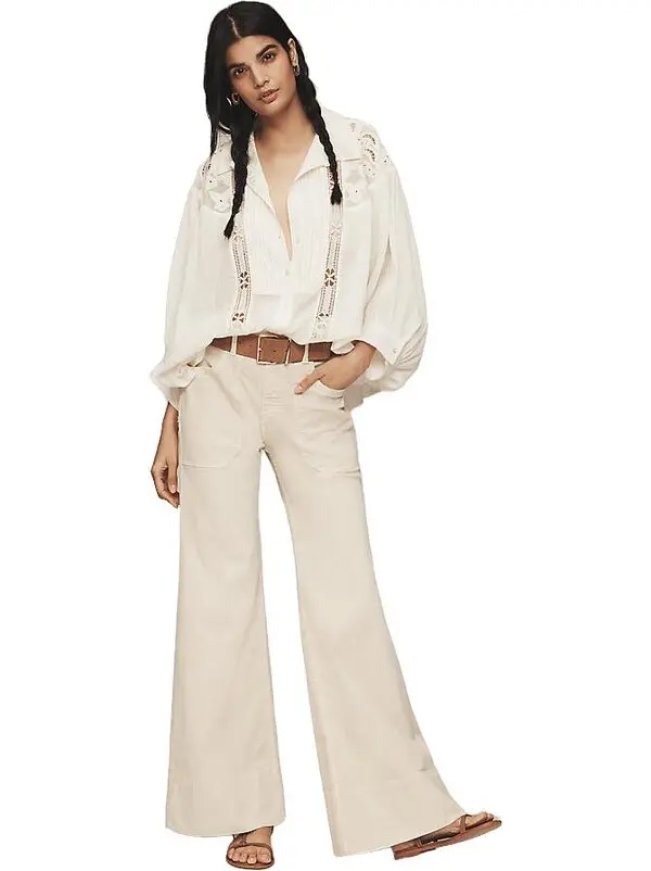 PILCRO Rylan Relaxed High-rise Flare Pants - White Putty