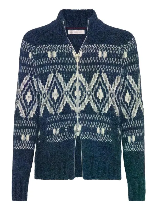 Brunello Cucinelli Jacquard Zip-up Cardigan - Blue