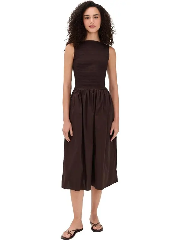 WAYF May Smocked Midi Dress - Espresso