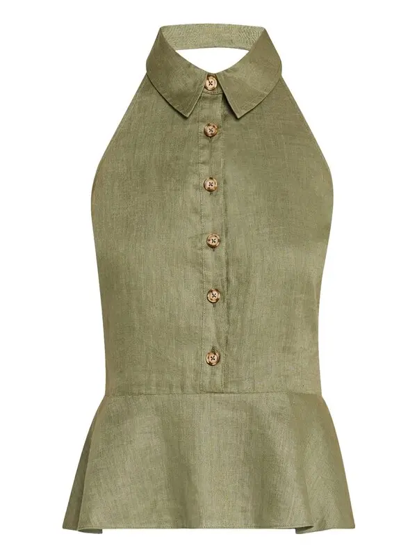 Veronica Beard Lancaster Sleeveless Linen Peplum Top - Stone Army