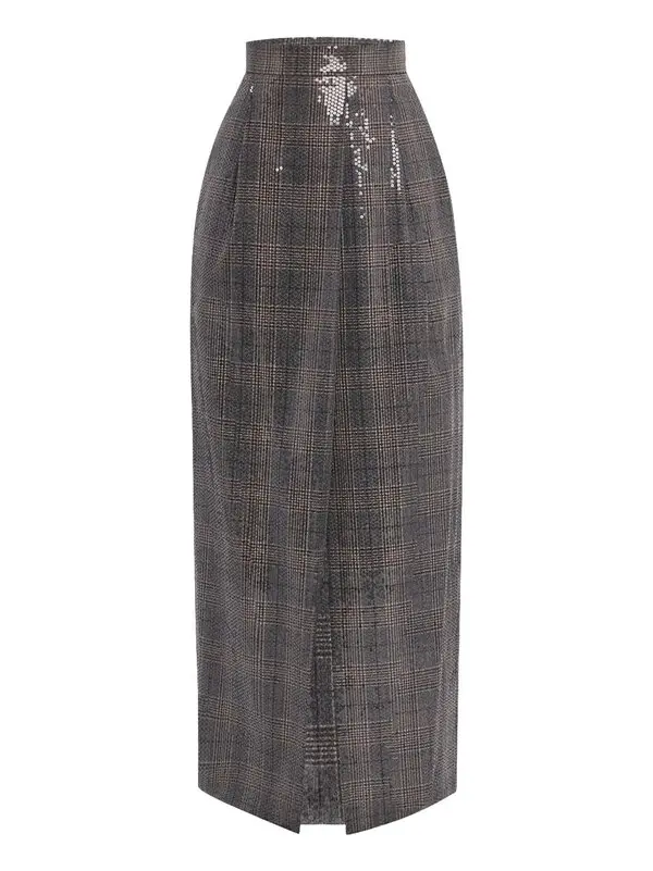 Brunello Cucinelli Prince Of Wales Wool Skirt - C001 Anthracite And